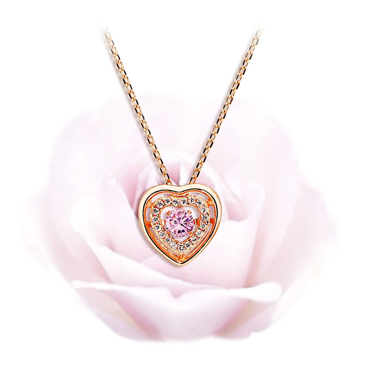 Amour Heart Necklace - 18K Rose Gold Plating - Crystals | Pica LeLa ...